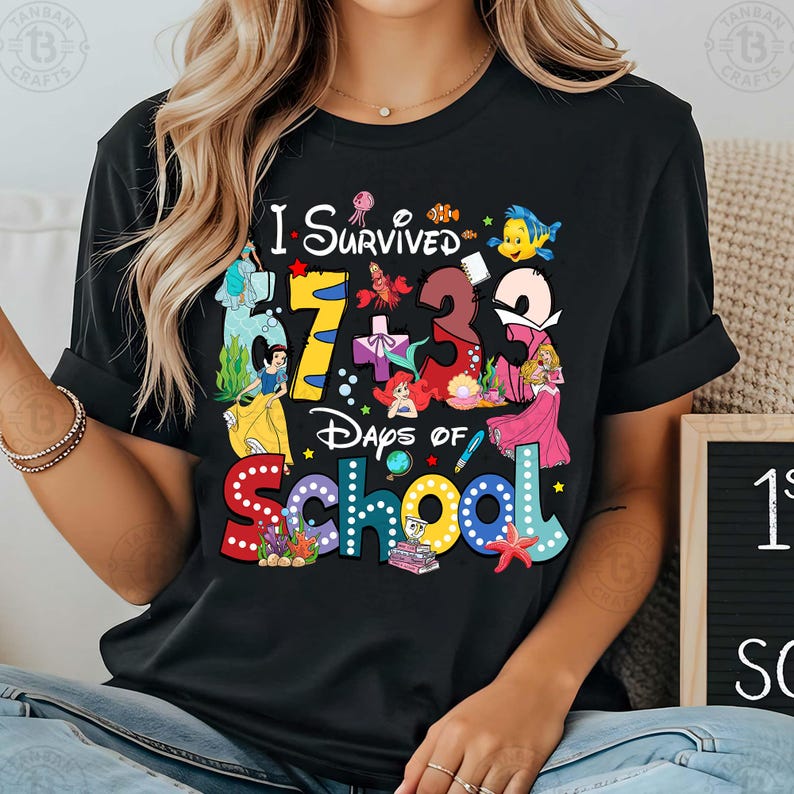 I Survived 67+33 Days of School Png, Cartoon Princess 100th Day of ...
