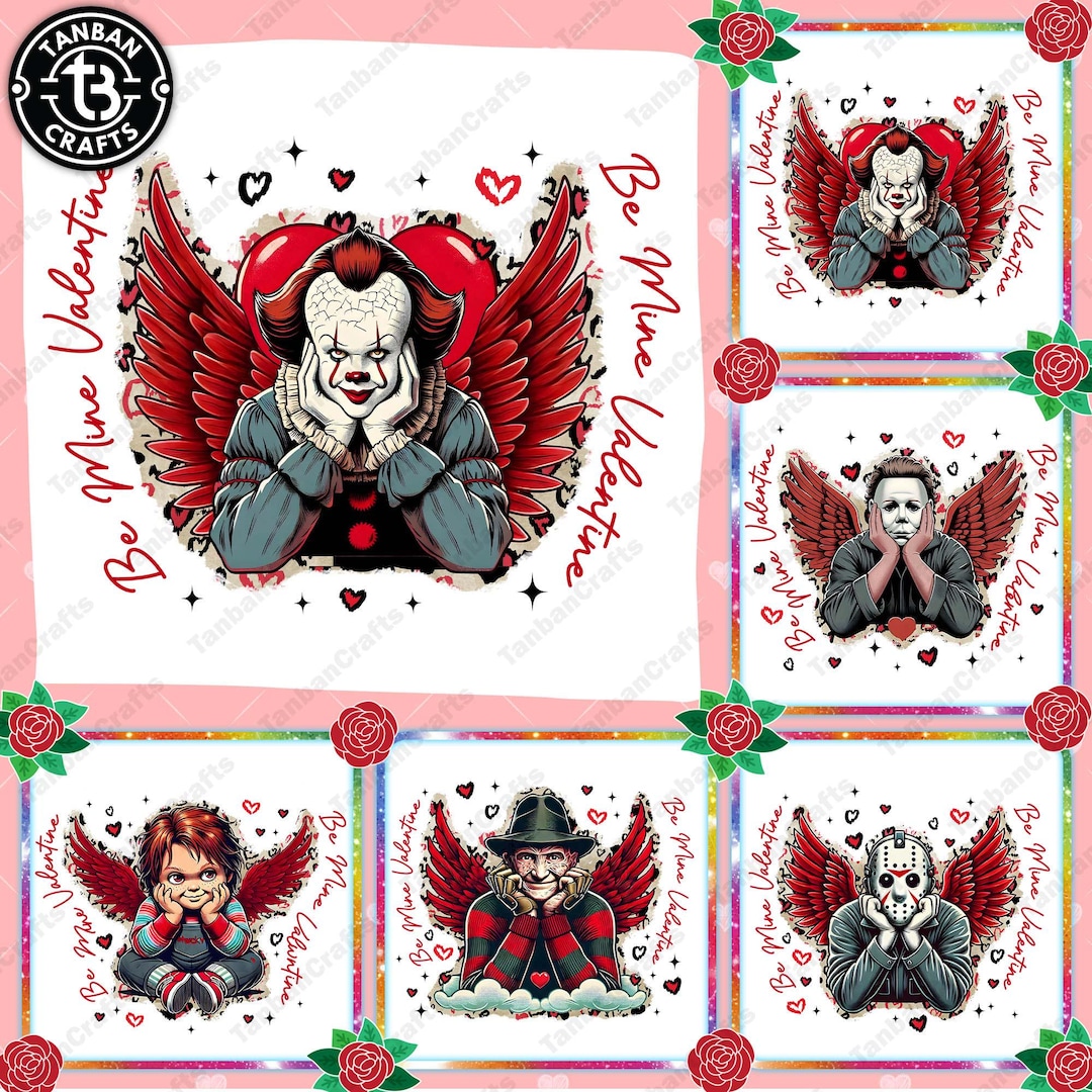 Horror Characters Valentine Bundle Png, Pink Heart Valentine Horror ...