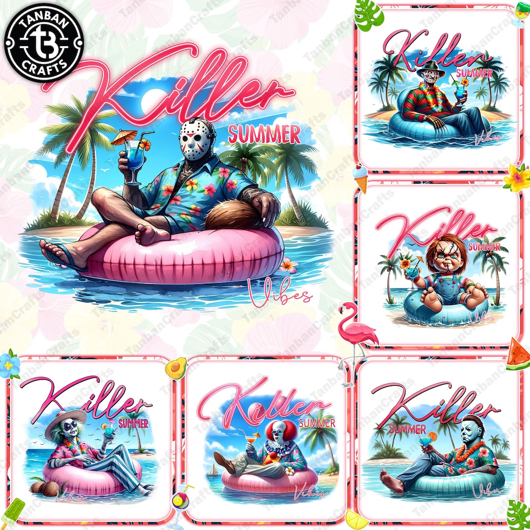 5 Horror Killer Character's Summer Png Bundle, Funny Summer Png, Summer ...