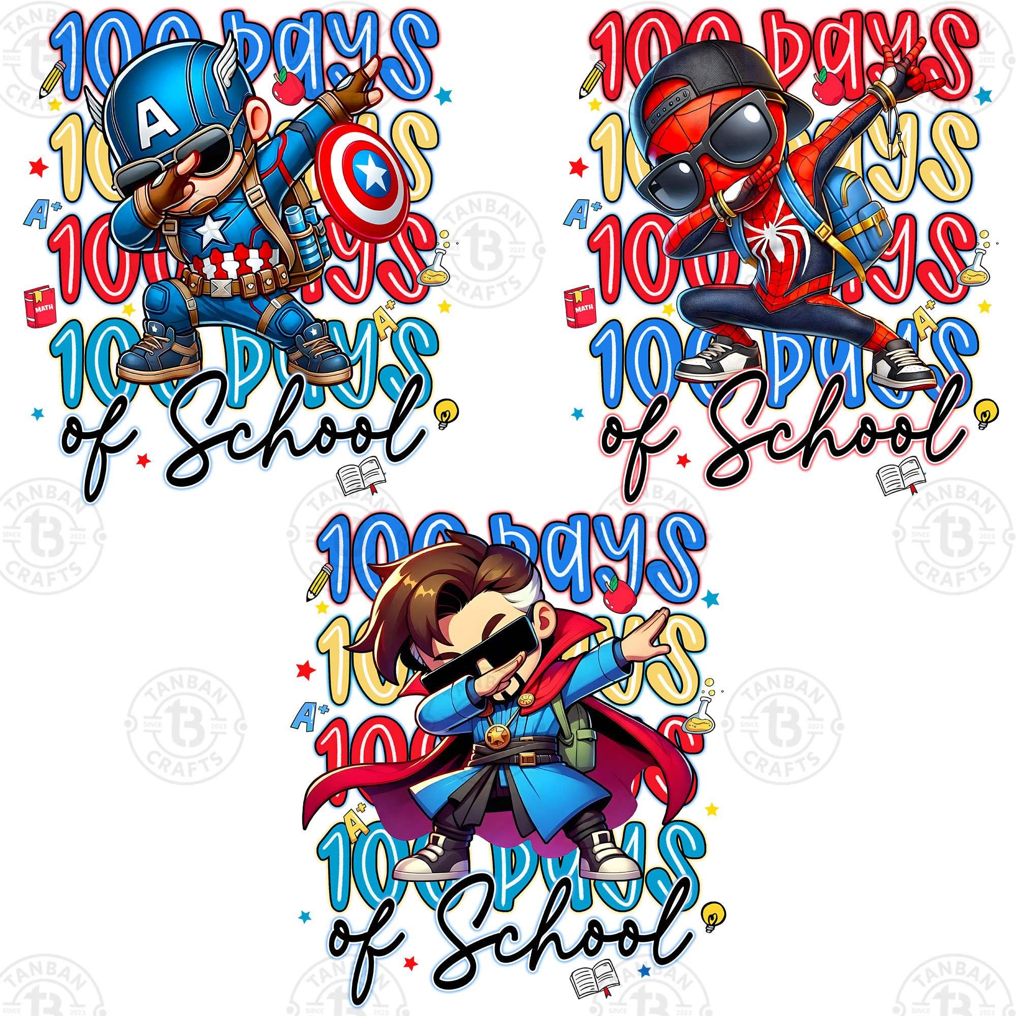 Superhero 100 Days of School Bundle, 100 Days of School Cartoon Png ...