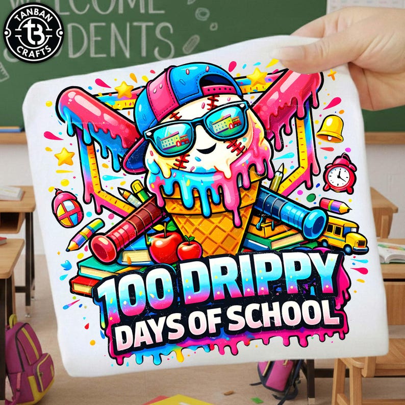 100 Drippy Days of School Png, Baseball Ice Cream Png, Funny Boys Kids ...