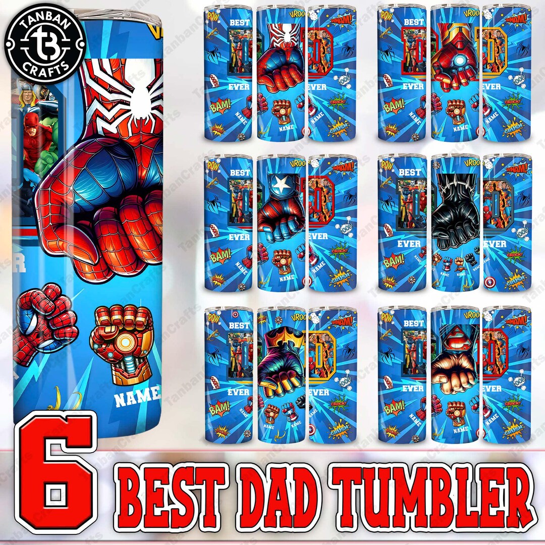 1-6 Hands Superhero Fist Bump Father's Day 20oz Tumbler Wrap Bundle ...