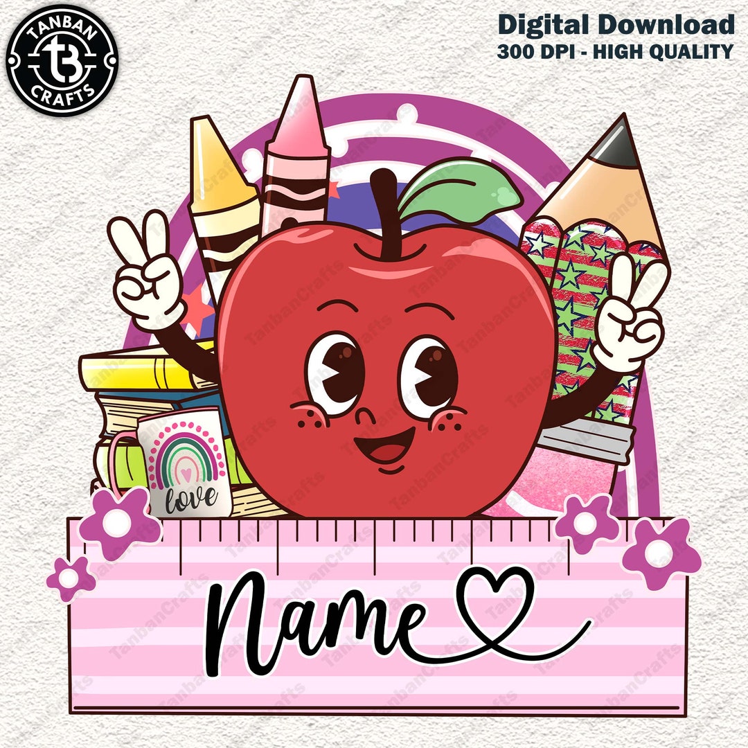 CUSTOM Name Frame Kids Png, Cartoon Back to School Png, Apple Pencil ...