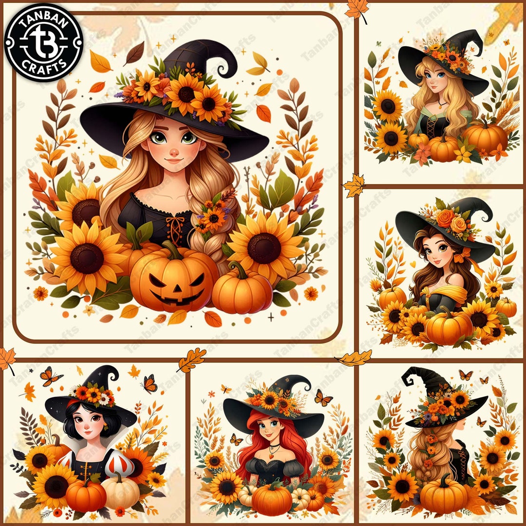 BUNDLE Fall Princess Png, Witch Cartoon Princess Png, Autumn Princess ...