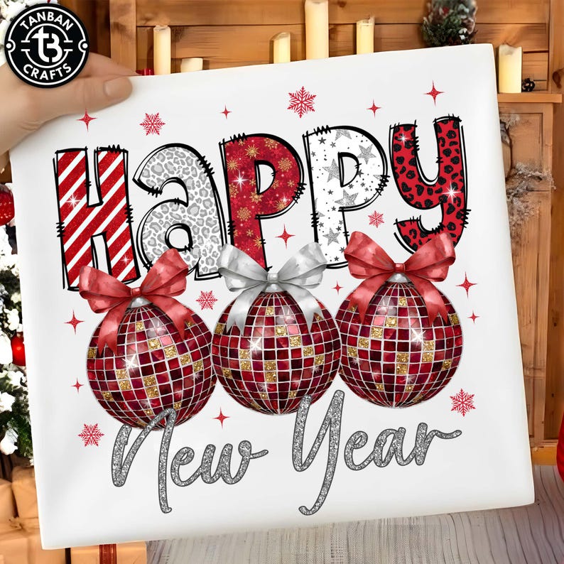 Happy New Year 2026 Png, Red and Silver Glitter Faux Sparkly New Year ...