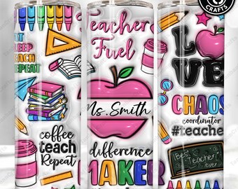 Personalized Pink Teacher 20oz Skinny Tumbler Png, Teach Love Inspire ...