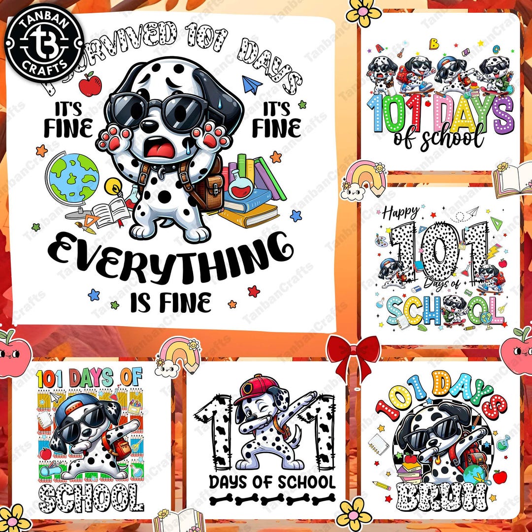 101 Days of School Bundle PNG, Dabbing Dalmatian Dog Bundle Png, 100th ...