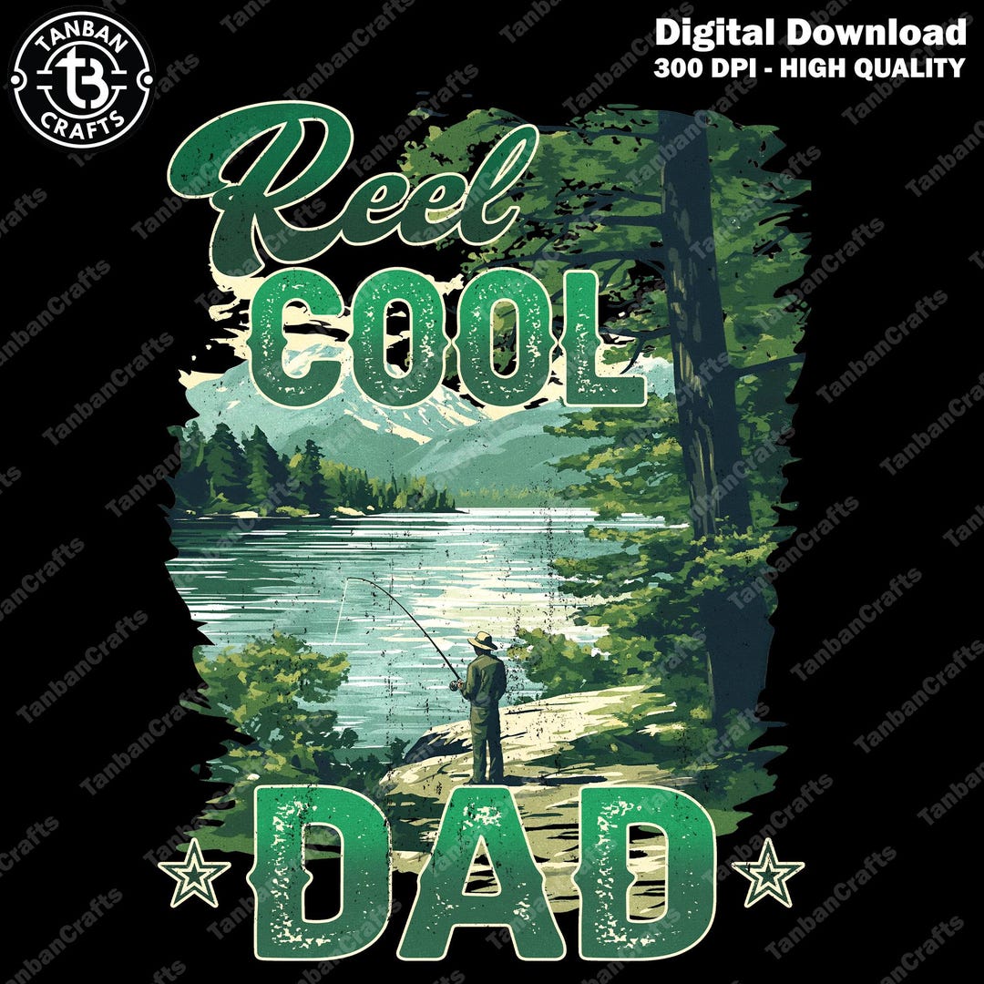 Retro Fishing Dad Png, Reel Cool Dad Png, Fatherhood Png, Funny Dad ...