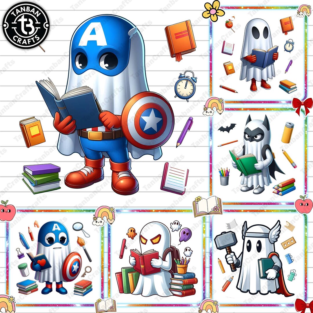 6 Cartoon Back to School Png Bundle, Cartoon Friends Png, Cute Ghost ...