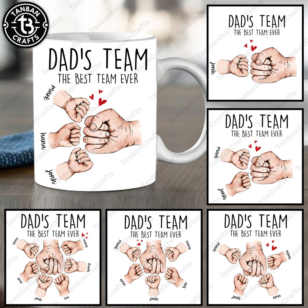 1-6 Kids Hand Dad Team Fist Bump 3D Mug Wrap 11oz Design, Dad Fist Bump ...