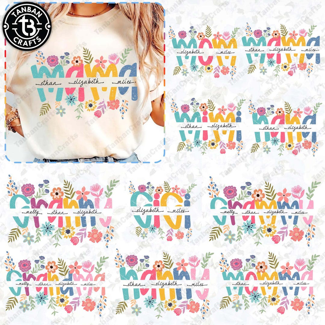 Customizable Grandma Hobo Floral Png, Floral Line Art Custom Split Name ...