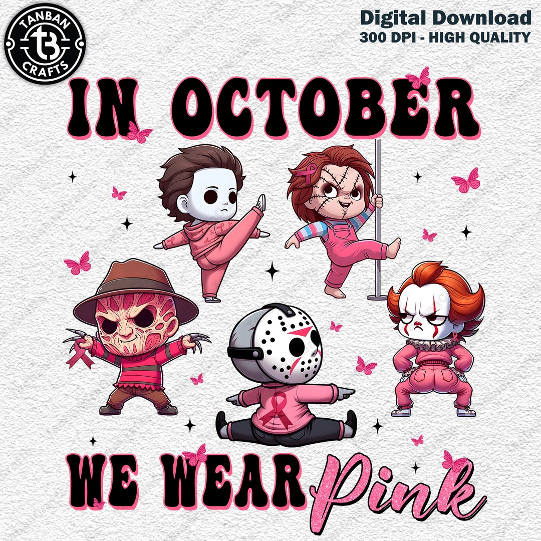 In October We Wear Pink Png, Halloween Slasher Design, Horror Movie ...