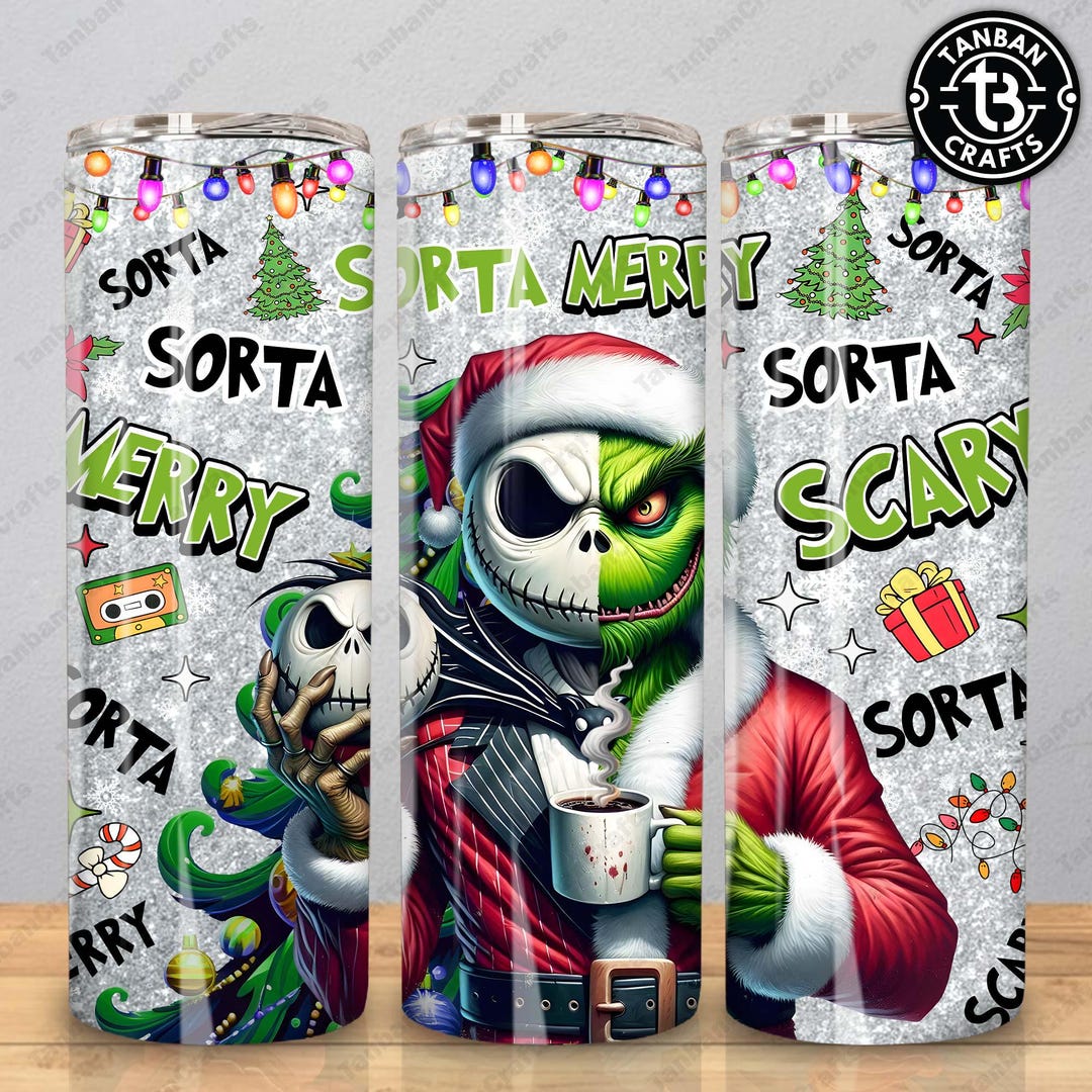 Mean Guy Christmas Light 20 Oz Skinny Tumbler Wrap Png, Sorta Merry ...