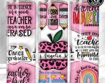 Personalized Pink Teacher 20oz Skinny Tumbler Png, Teach Love Inspire ...