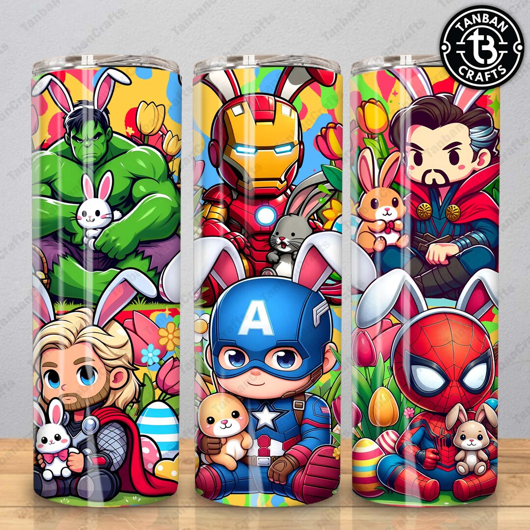 Superhero Cartoon Chilling With My Peeps Tumbler Wrap, Funny Easter ...