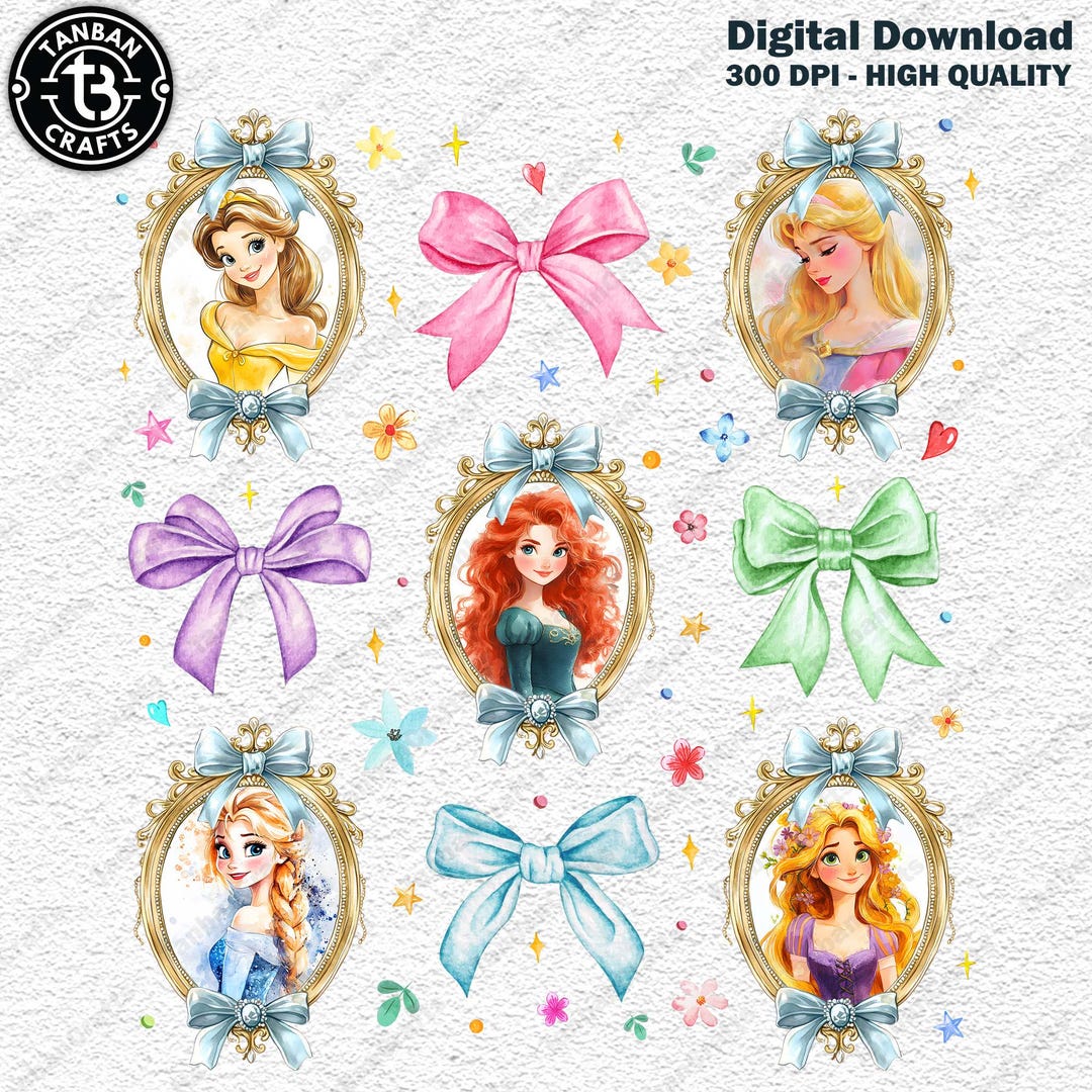 Watercolor Princess Coquette Png, Bundle Princess Family Shirt, Movie ...