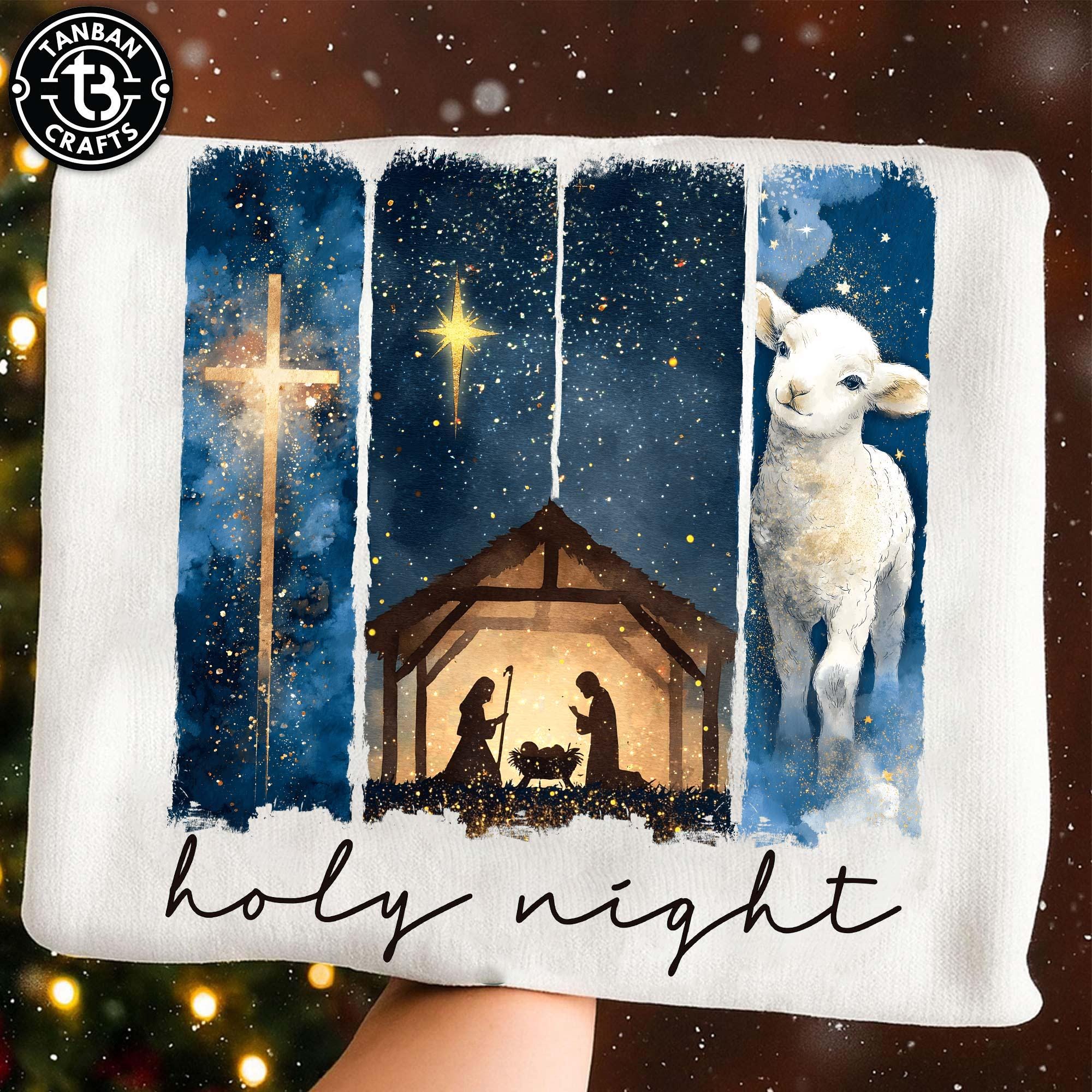 Holly Night PNG, Christmas Sublimation, Bow Nativity PNG, Christian ...