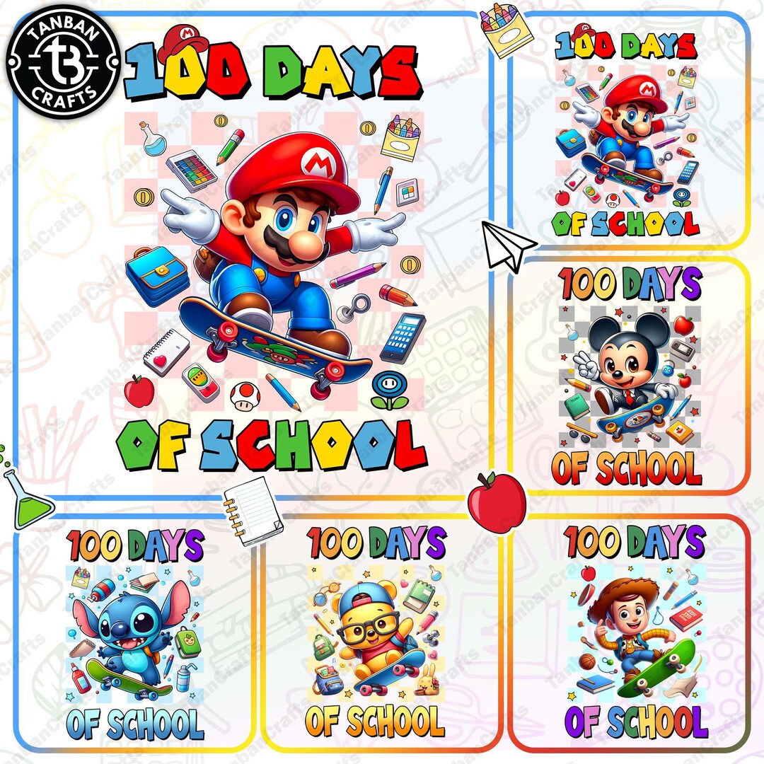 Bundle 100 Days of School PNG, School 100th Day Cartoon Shirt Png, Cute ...