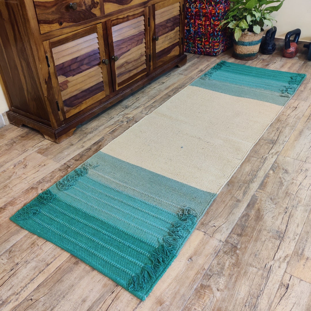 2x6 Ft Saga Green Yoga Mat for Meditation, Organic Cotton Handwoven Mat ...