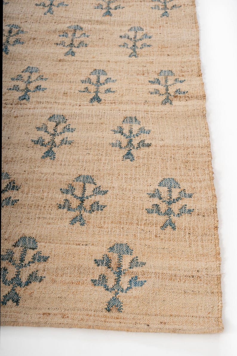 Garden Bloom Jute Rug, 9x12ft Handwoven Jute Area Rug, Floral Custom ...