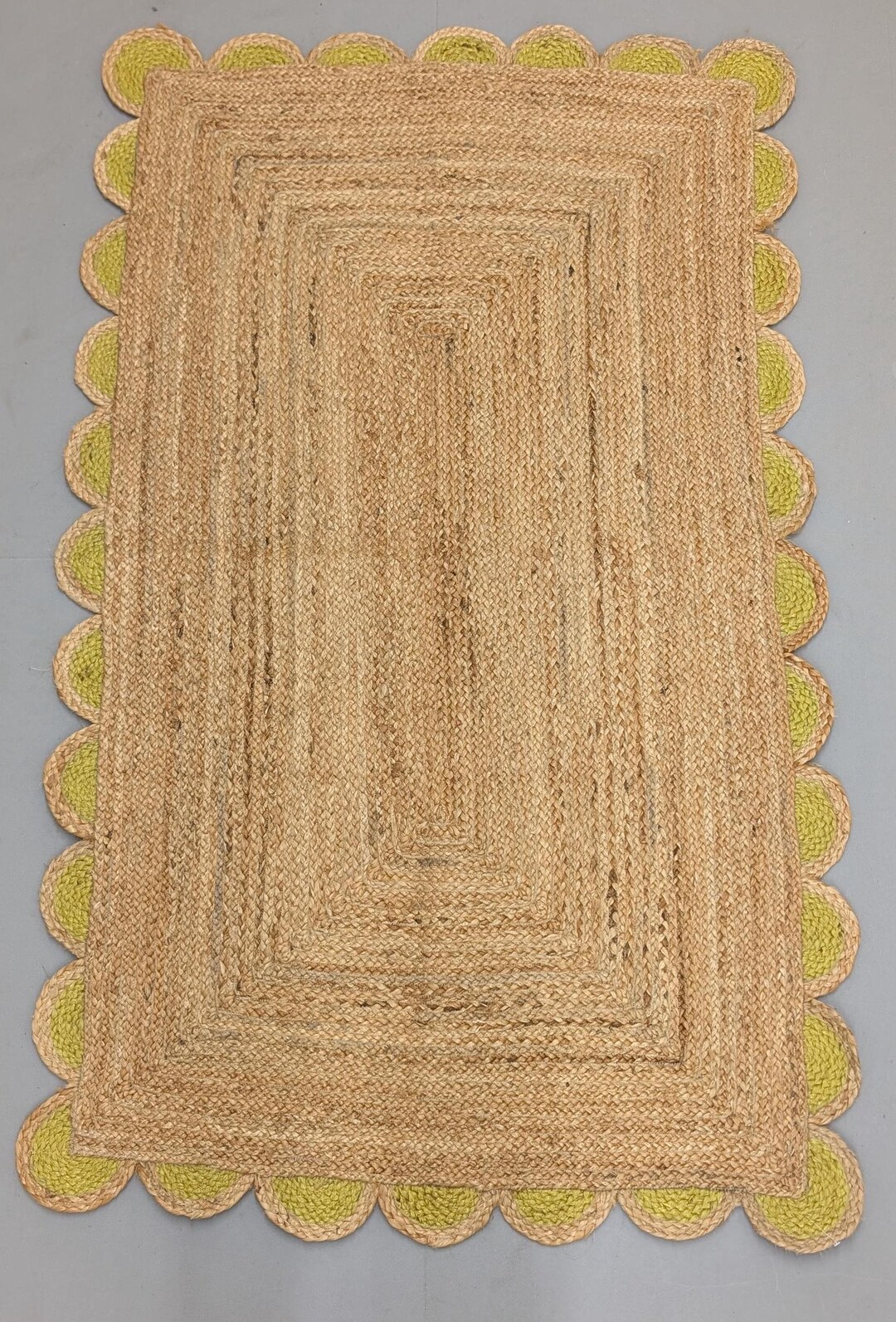 Small Scalloped Jute Rug-natural With Light Green Accents – Perfect for ...