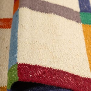 Handmade Wool Flatweave Rug – Multicolour Grid, Geometric Area Rug - Etsy