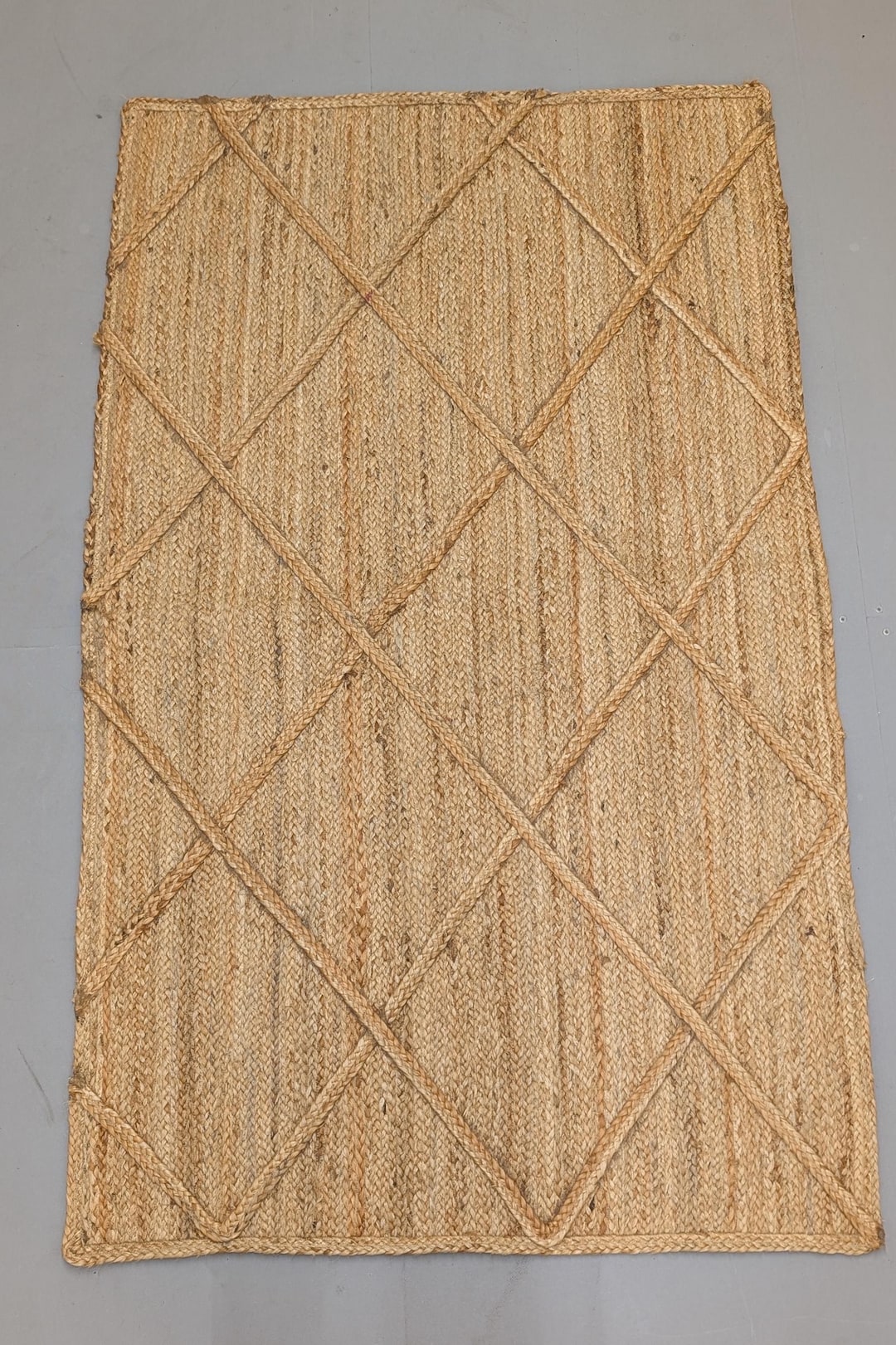 3x5ft Small Jute Rug-natural With Grid Pattern - Perfect for Kitchens ...