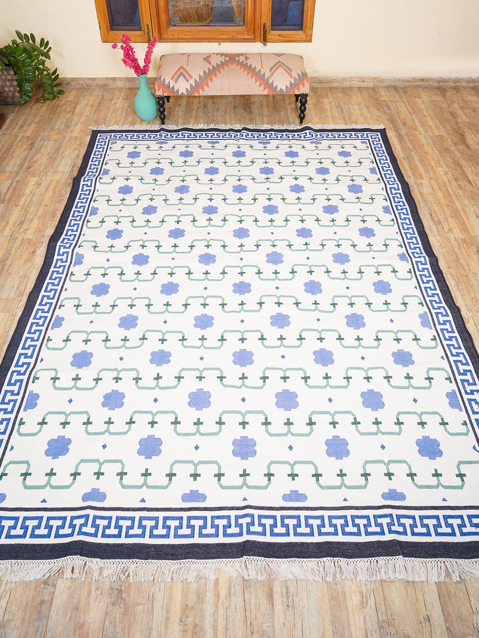 Handwoven Large Flatweave Wool Rug in Timeless Geometric Design, Large ...