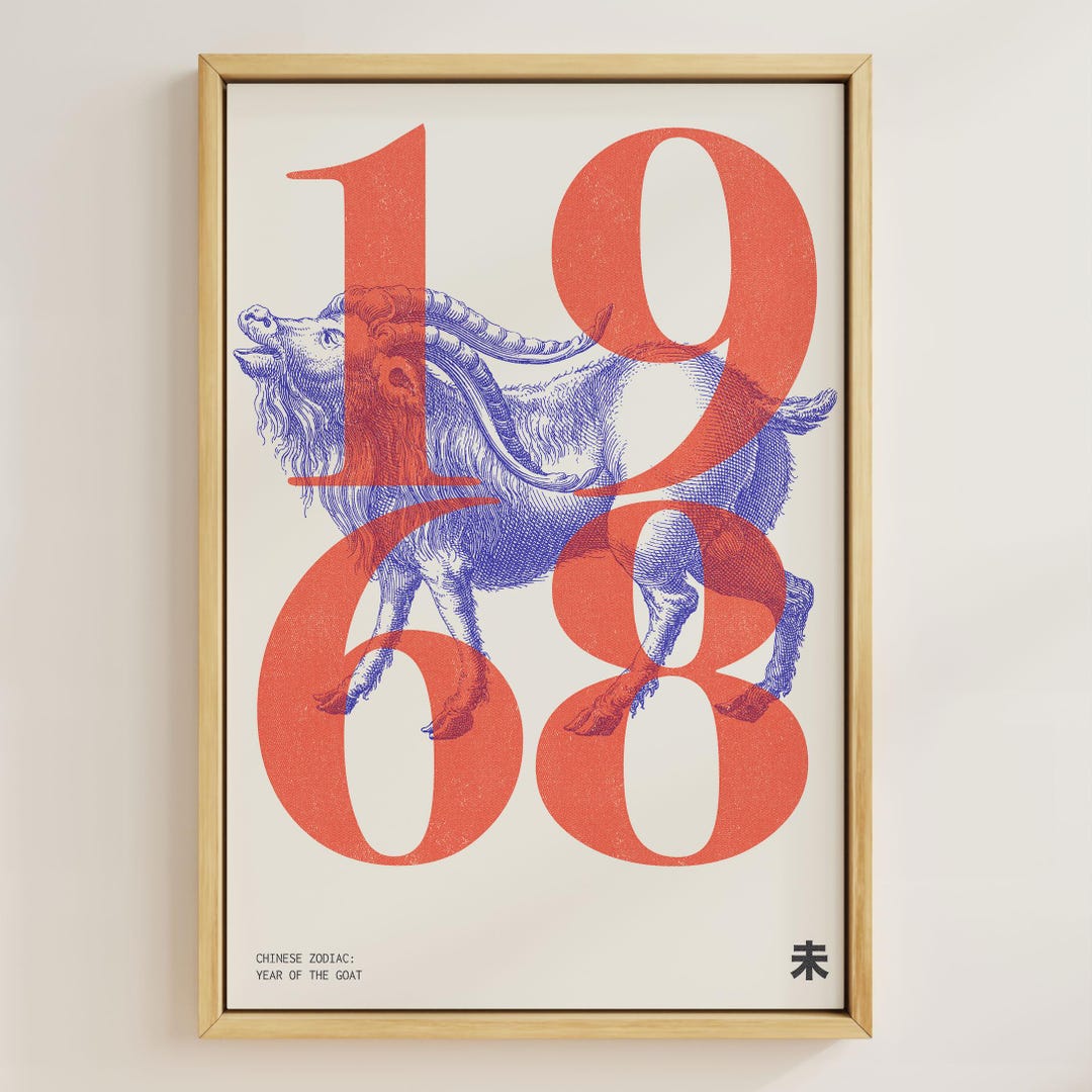 1968 | Year of the Goat | Chinese Zodiac Art | Astrology Printable Art ...