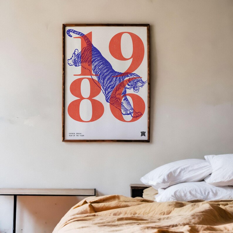 1986 | Year of the Tiger | Chinese Zodiac Art | Astrology Printable Art ...