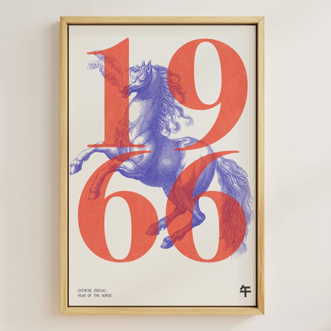 1966 | Year of the Horse | Chinese Zodiac Art | Astrology Printable Art ...