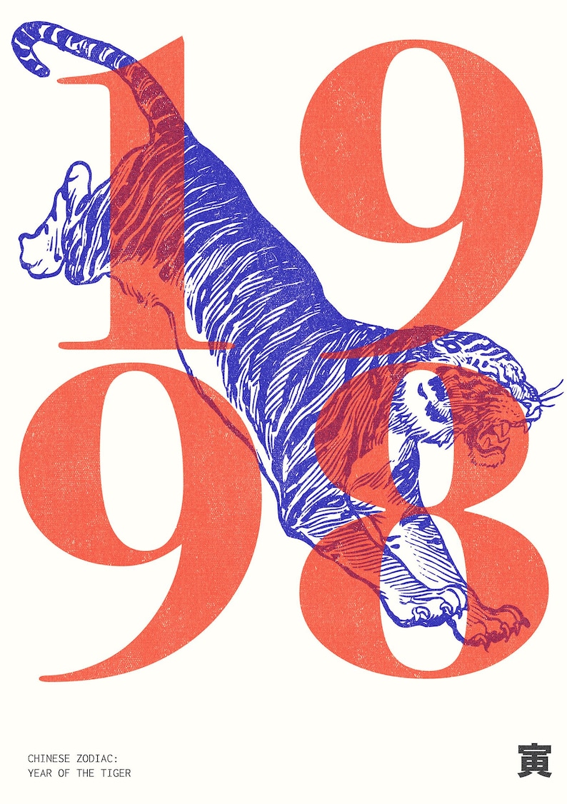 1998 | Year of the Tiger | Chinese Zodiac Art | Astrology Printable Art ...