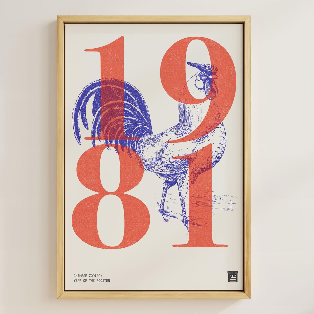 1981 | Year of the Rooster | Chinese Zodiac Art | Astrology Printable ...