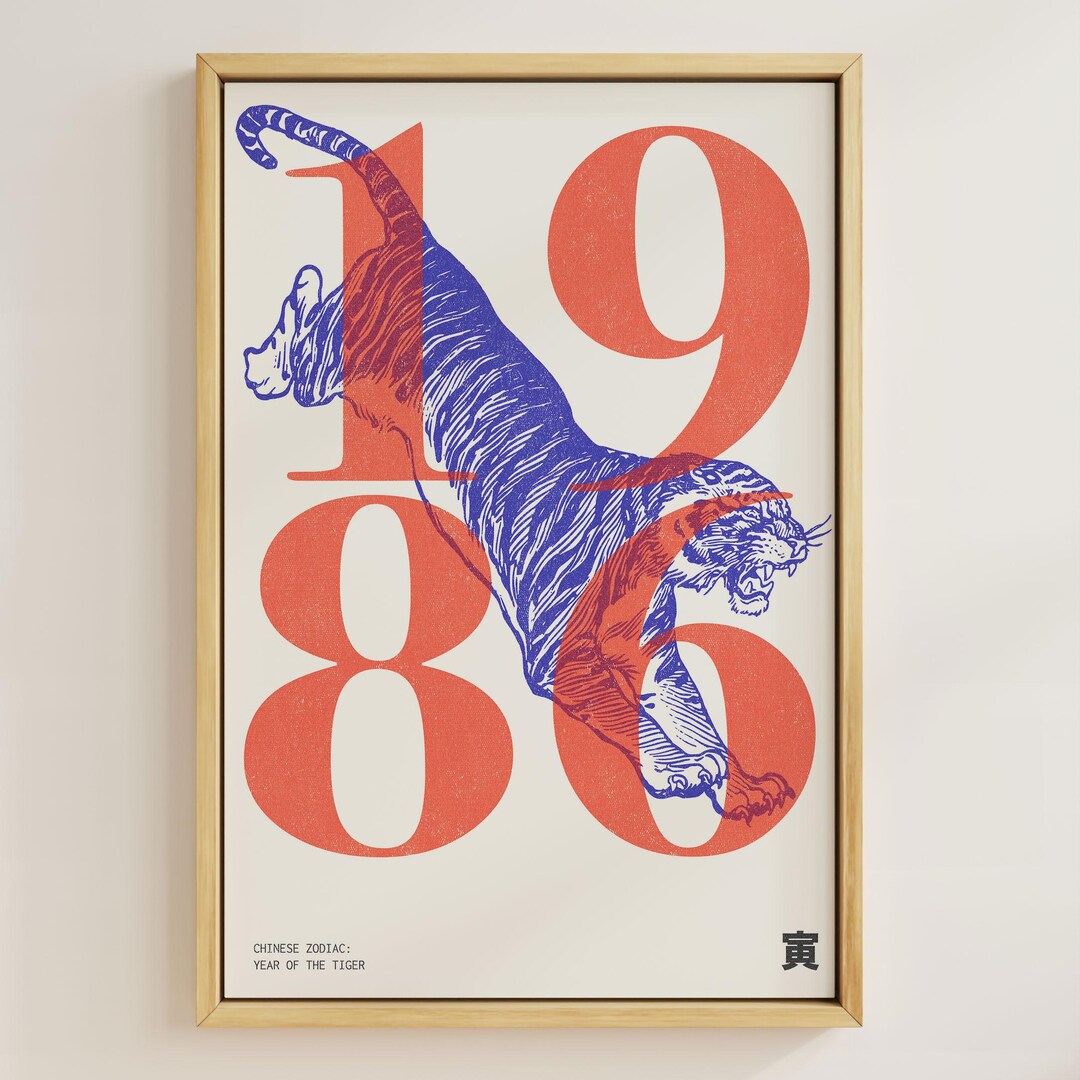 1986 | Year of the Tiger | Chinese Zodiac Art | Astrology Printable Art ...