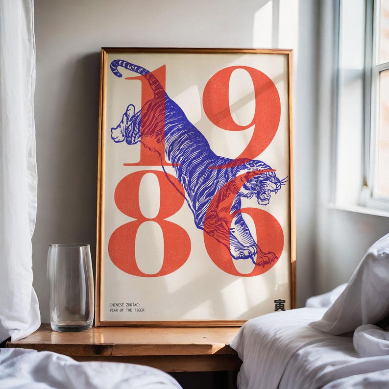 1986 | Year of the Tiger | Chinese Zodiac Art | Astrology Printable Art ...