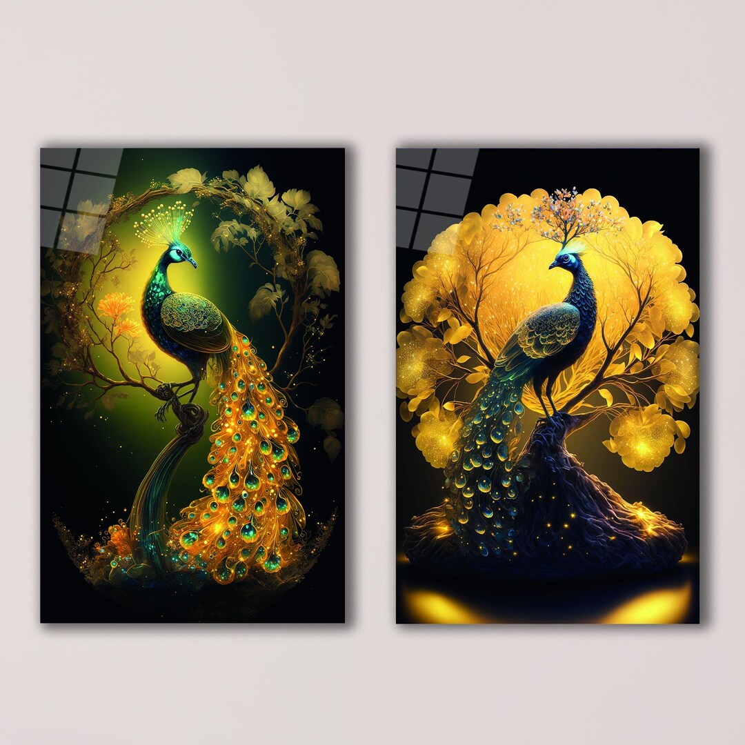 Set of 2 Large Peacock , Stunning Peacock Painting, Modern Wall Design ...