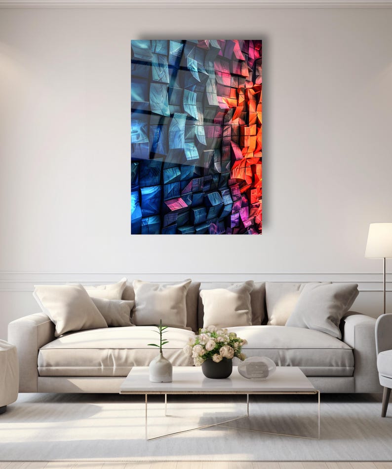 Abstract Glass Wall Art, Tempered Glass Colorful Wall Hanging, Modern ...