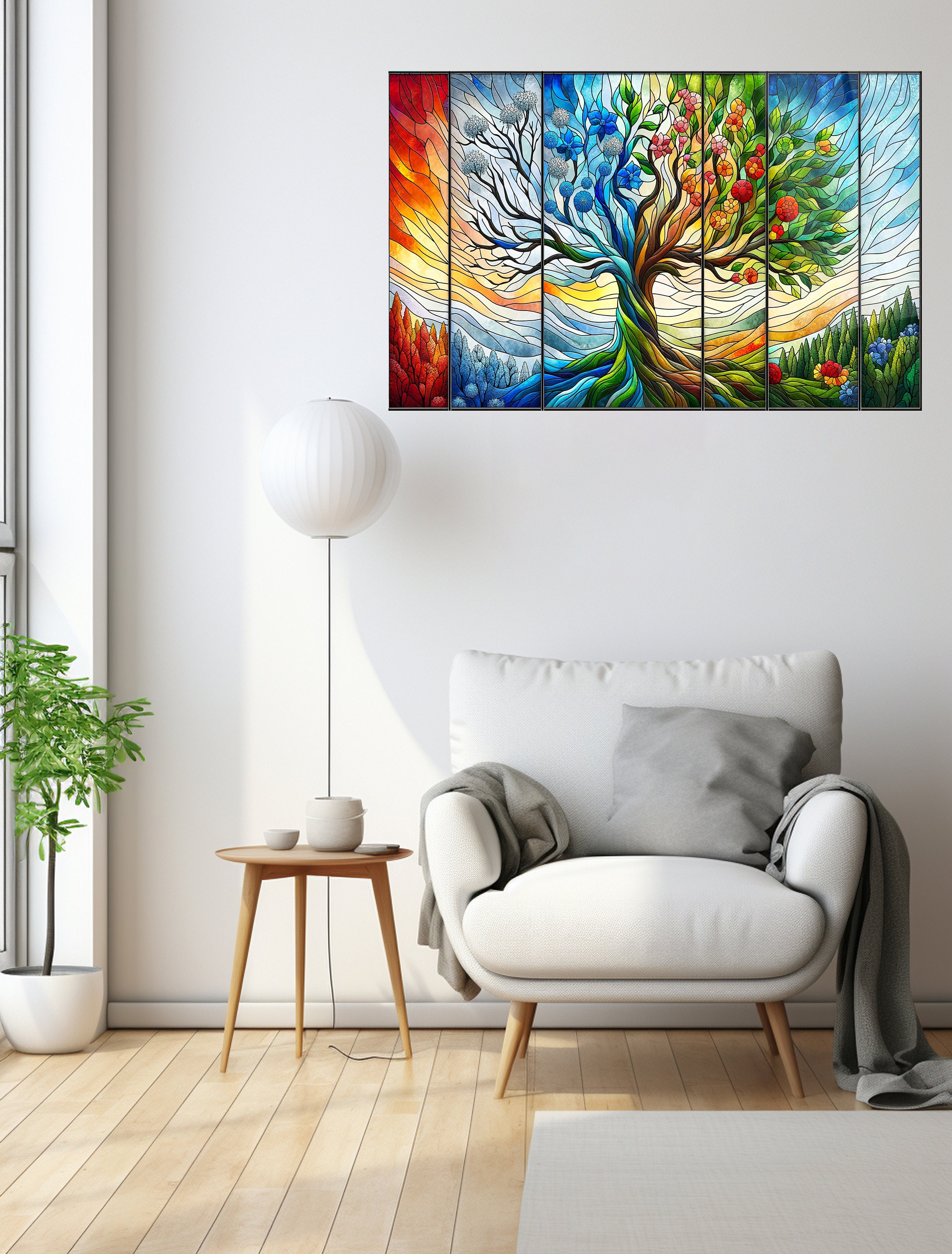 Colorful Tree of Life 4 Seasons Glass Wall Decor Home Decor Tempered ...