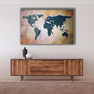 Glass Wall Art, Continents World Map Wall Art, Tempered Glass Art, Wall ...