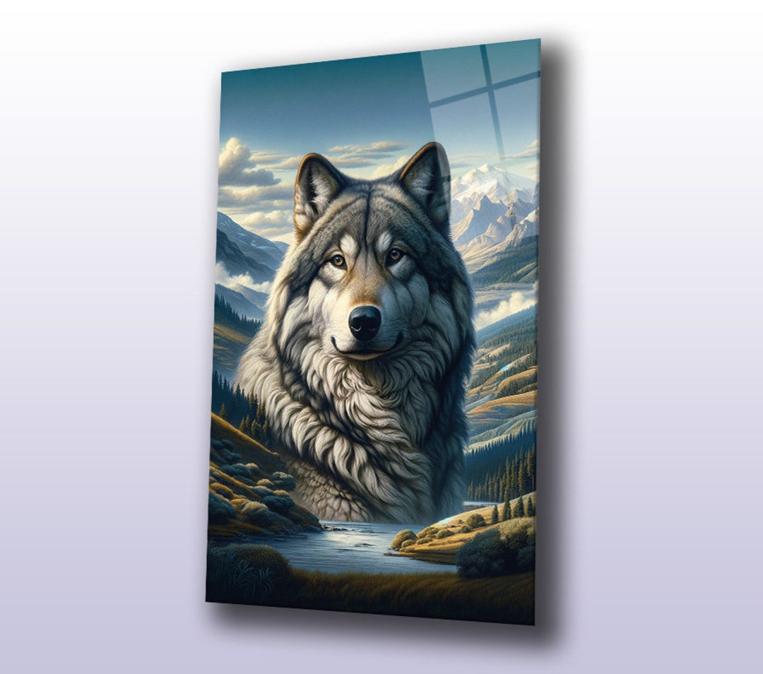 Portrait of A Wolf Glass Wall Decor Home Decor Wall Decor Wall Art ...
