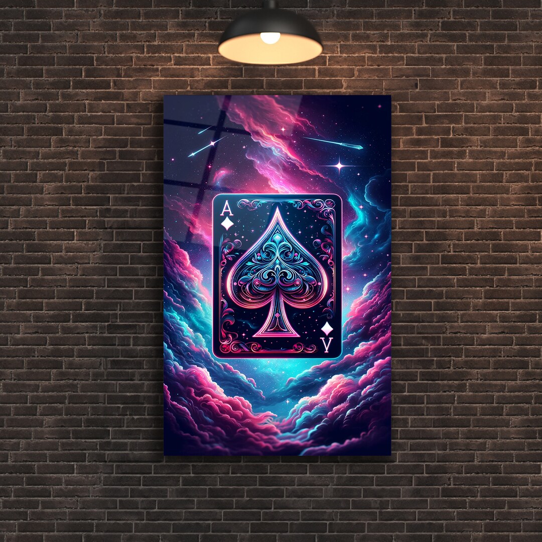 Neon Look Playing Card Glass Wall Decor Home Decor Tempered Glass Wall ...
