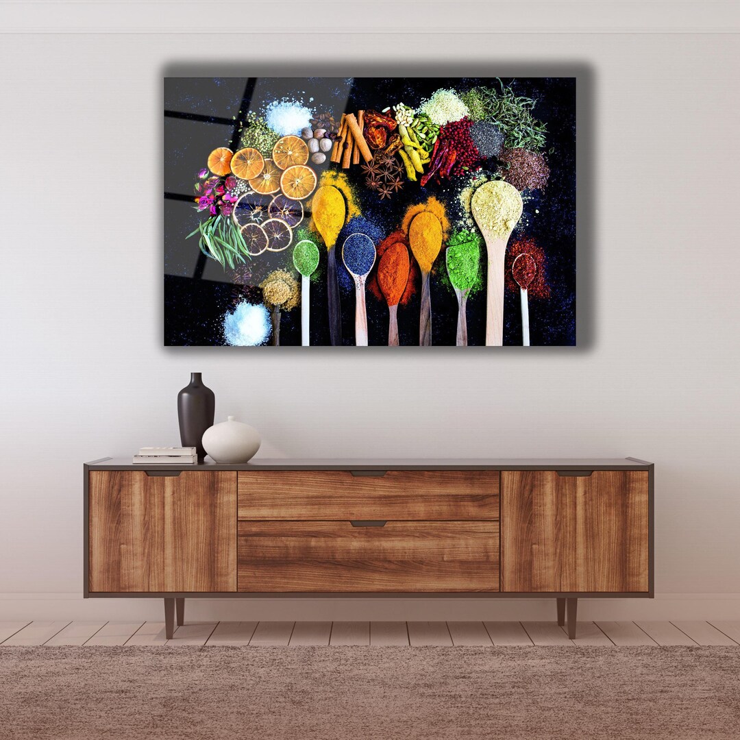 Tempered Glass Wall Art, Kitchen Wall Decor, Colorful Spicy Spoons Wall ...