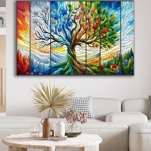 Colorful Tree of Life 4 Seasons Glass Wall Decor - Home Decor ...