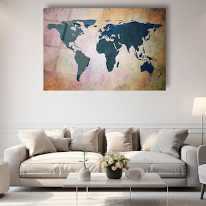 Glass Wall Art, Continents World Map Wall Art, Tempered Glass Art, Wall ...