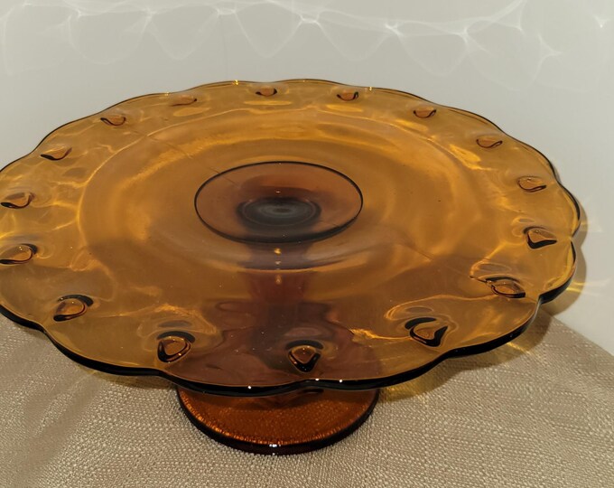 Indiana Amber Glass Cake Pedestal - Etsy
