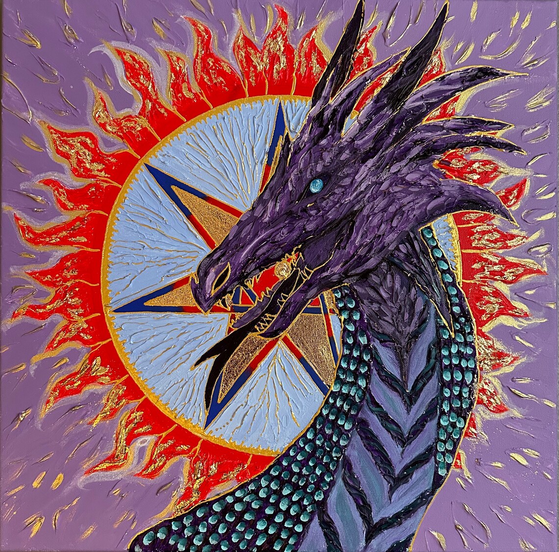 Dragon, Fiery Sun, Septagram, Mandala, Sacred Geometry - Etsy