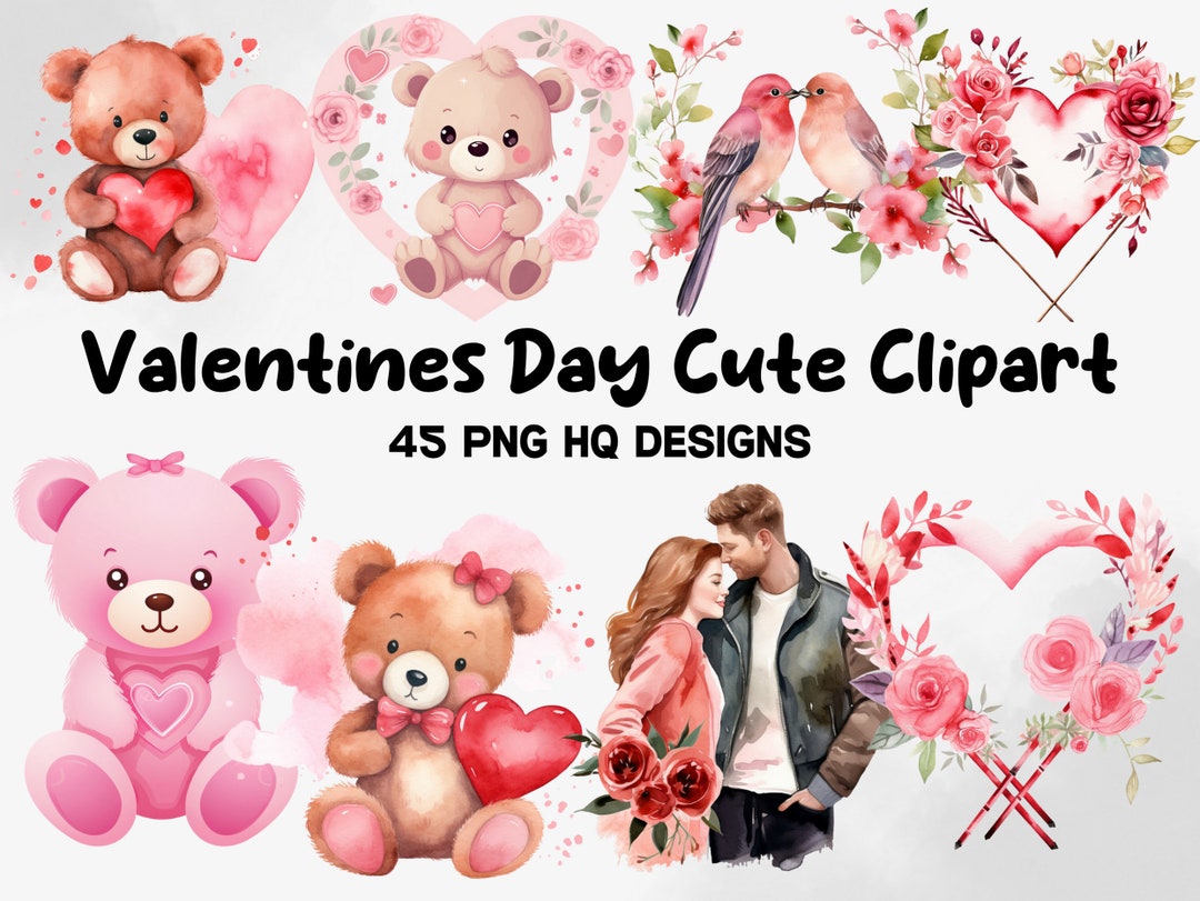 Valentines Day Watercolor Clipart Love Bears PNG Hearts Sublimination ...