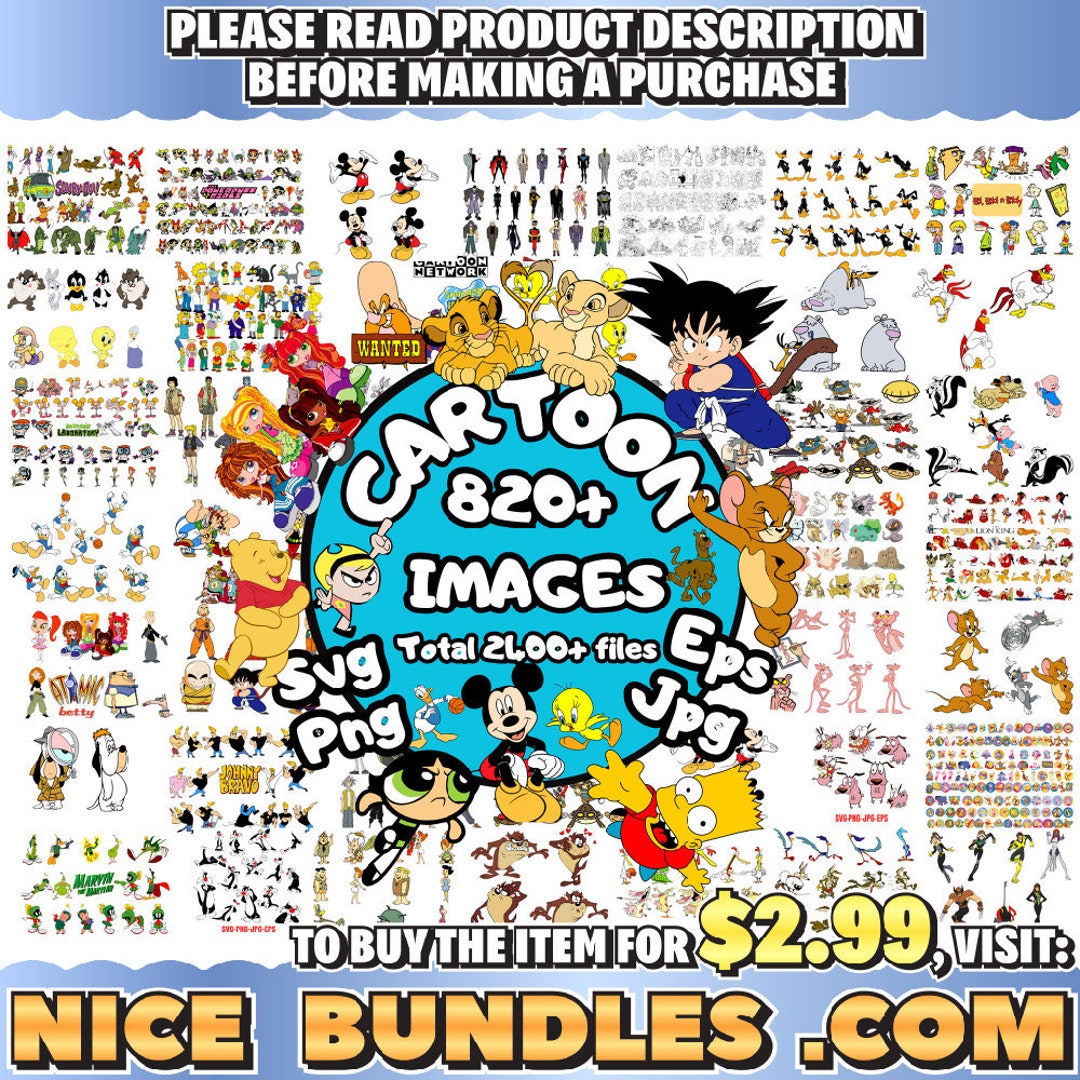 2400 Cartoon Characters Mega Bundle Svg, Cricut Printable Clipart ...
