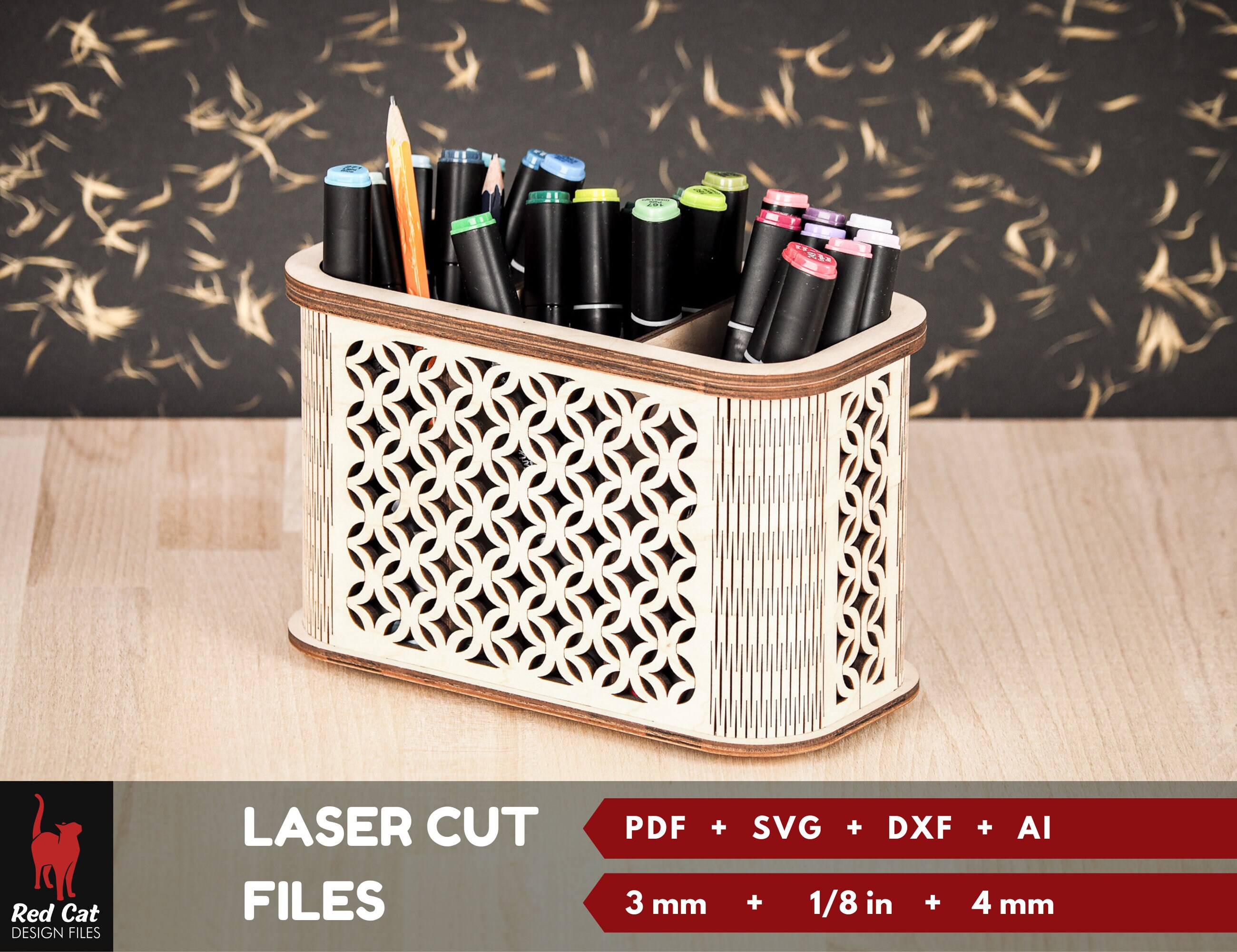 Desk Organizer, Laser Cut Files: SVG + DXF + PDF, Arabesque Pattern ...