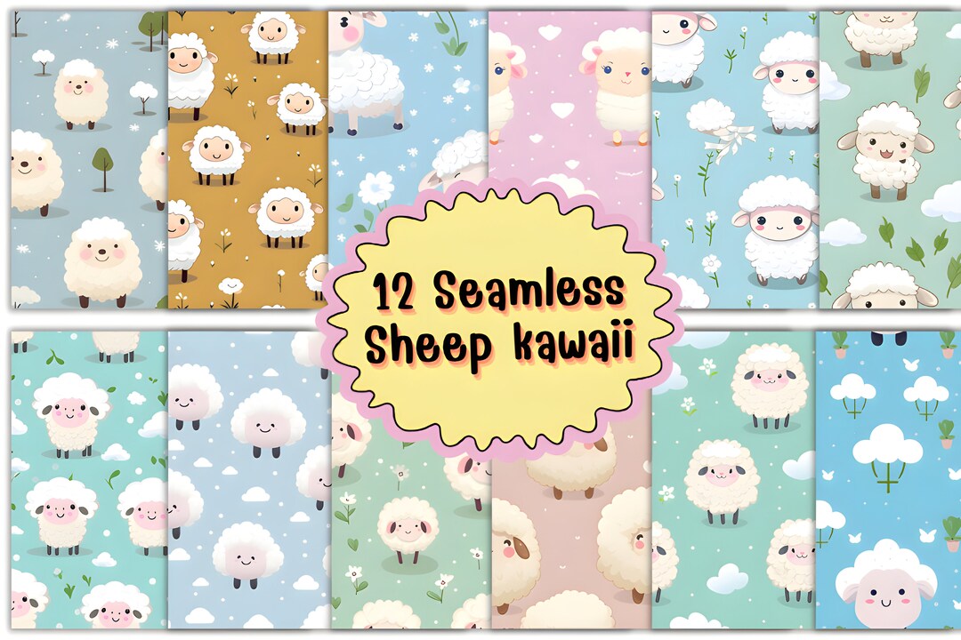 Cute Sheep Digital Paper - Cute Seamless Pattern Download Printable ...
